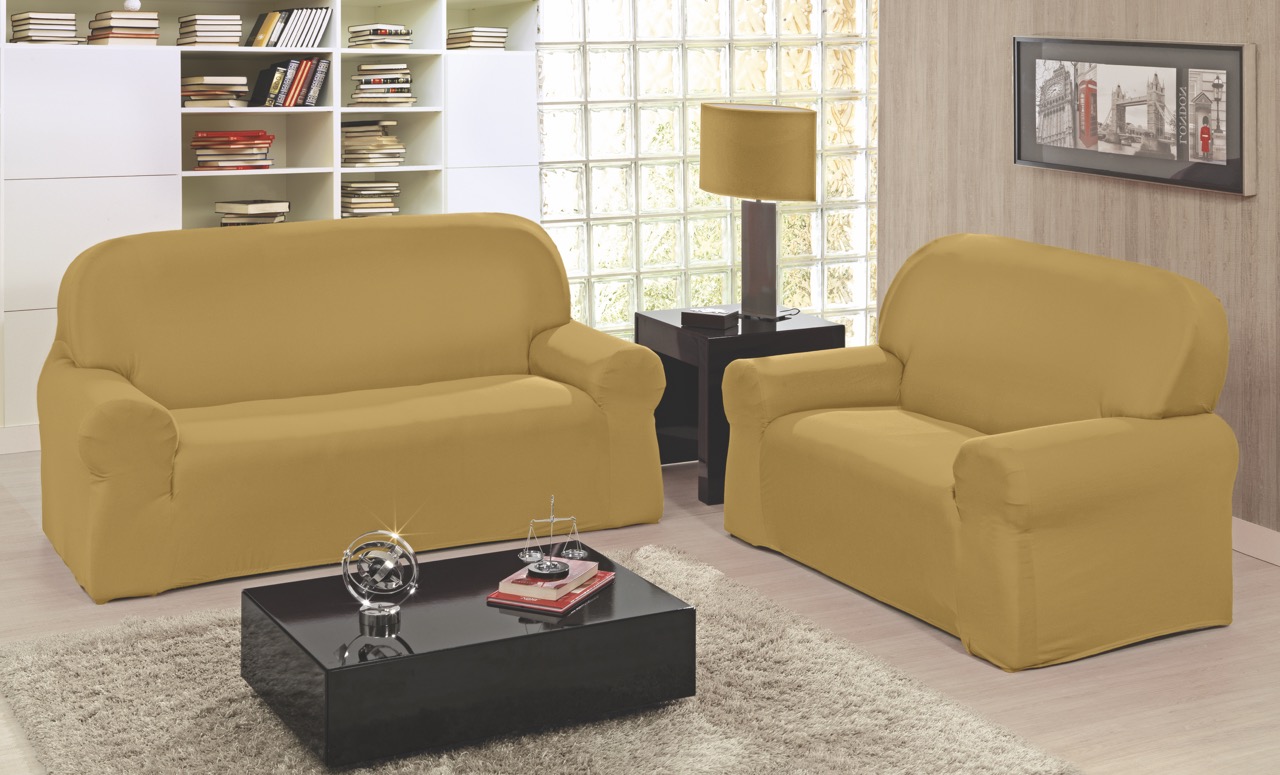 Capa de Sofá Kit 2 e 3 Lugares Tradicional POP Dourado - Vivarti